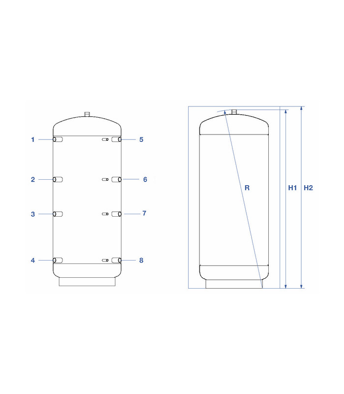 110796 DIFF – Thermcross : Ballon tampon 800l sol - 8 piquages - DIFF
